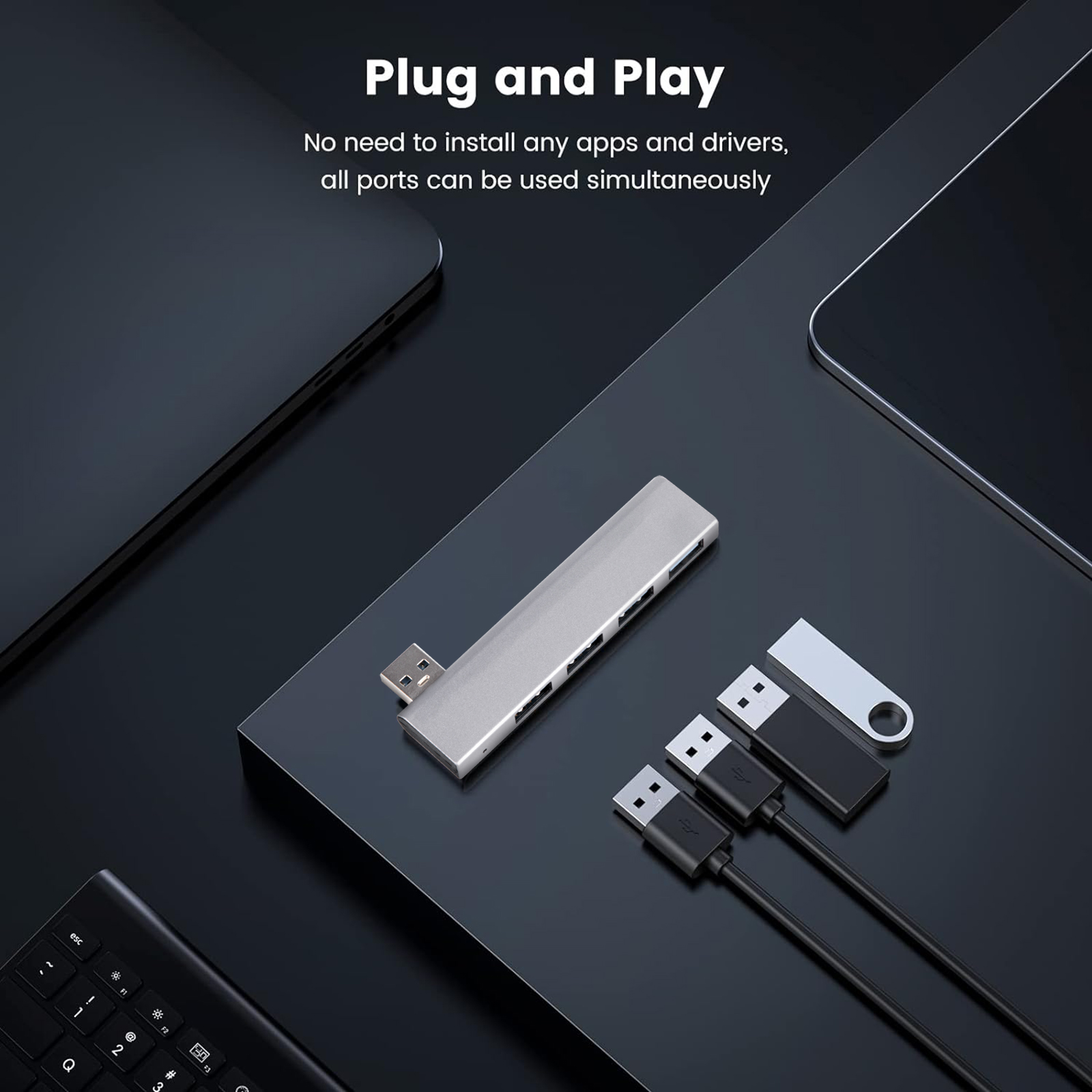 [ SG Ready Stock] USB3.0 Type-C Docking Station 4 in 1 Hub USB Splitter 4 Ports Card Reader ...