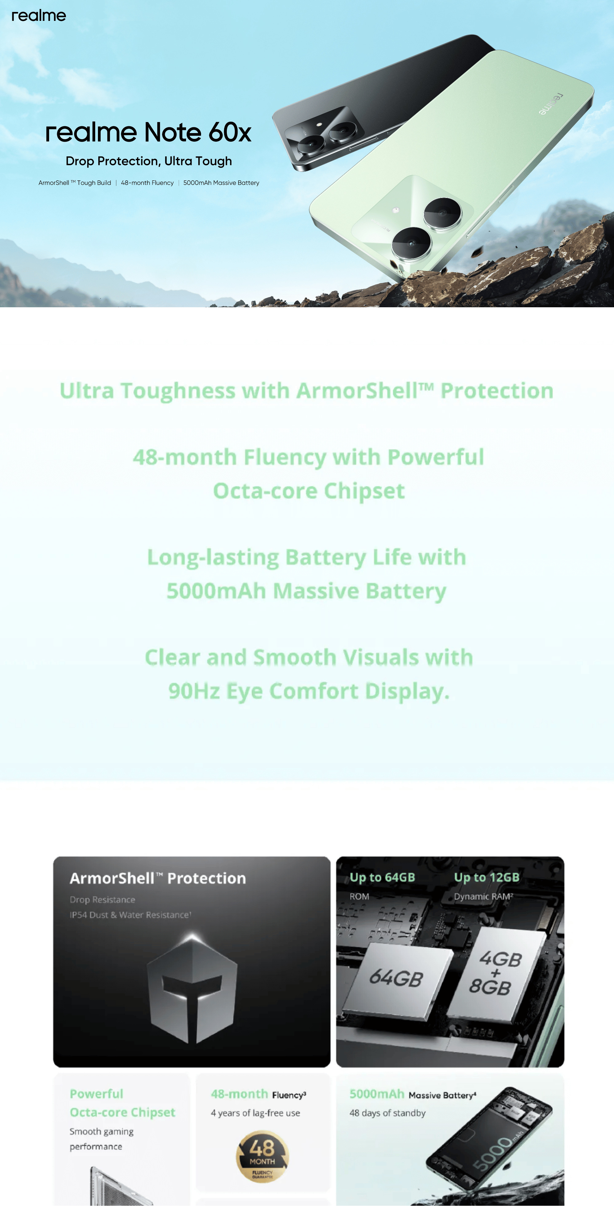 [New] realme Note 60x 4G 12GB(4+ 8GB)+ 64GB| ArmorShell TM Tough Build ...