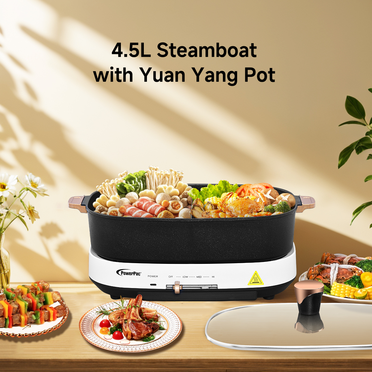 PowerPac Steamboat & Multi Cooker, Hot pot 4.5L with YuanYang Pot ...
