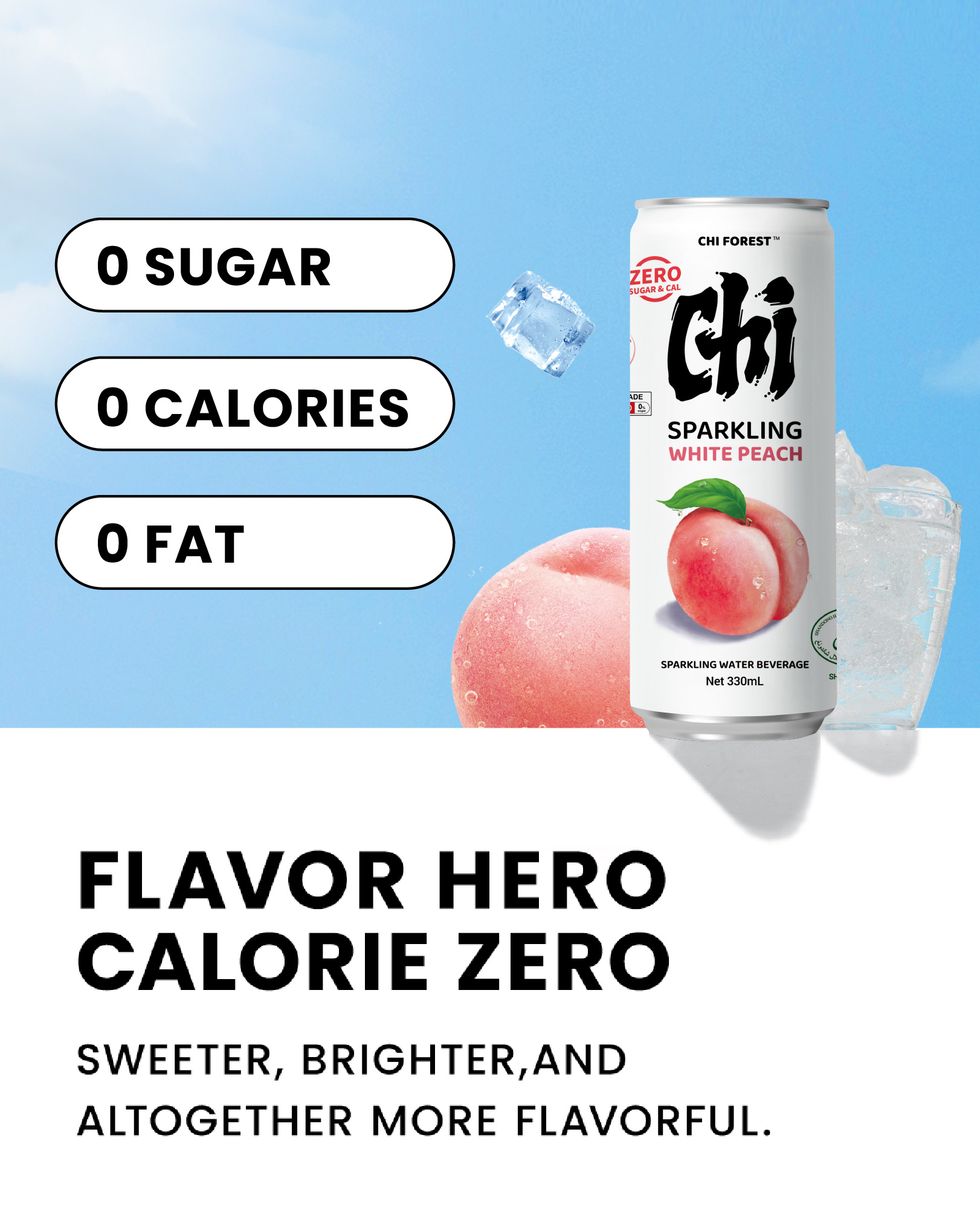 Chi Forest 元气森林 Zero Sugar Soda Sparkling Water 330ml × 6 Cans (Genki ...