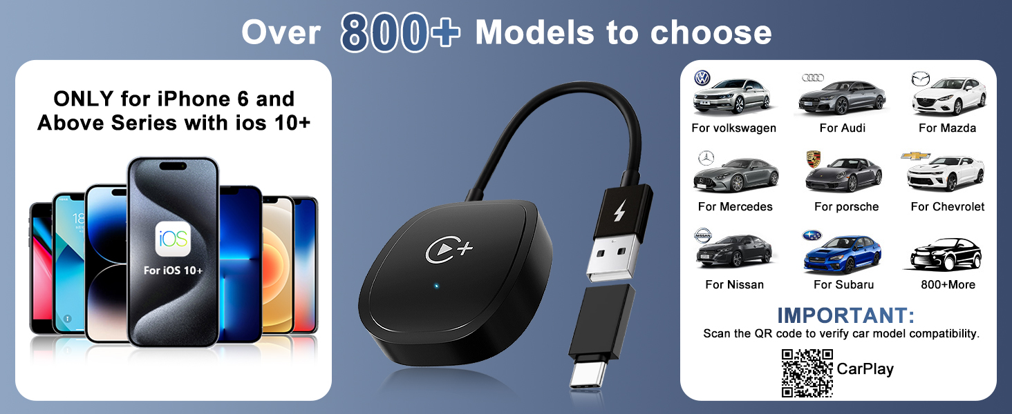 FEINODI Wired to Wireless CarPlay/Android Auto+ Video Car Adapter, with ...