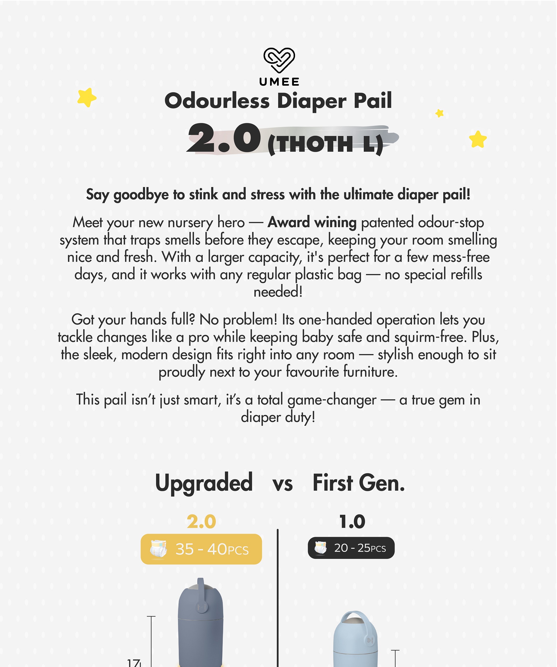Umee Odourless Diaper Pail / Diaper Bin - Free 1 Roll of Refill for Gen 1.0 / Refill with ...