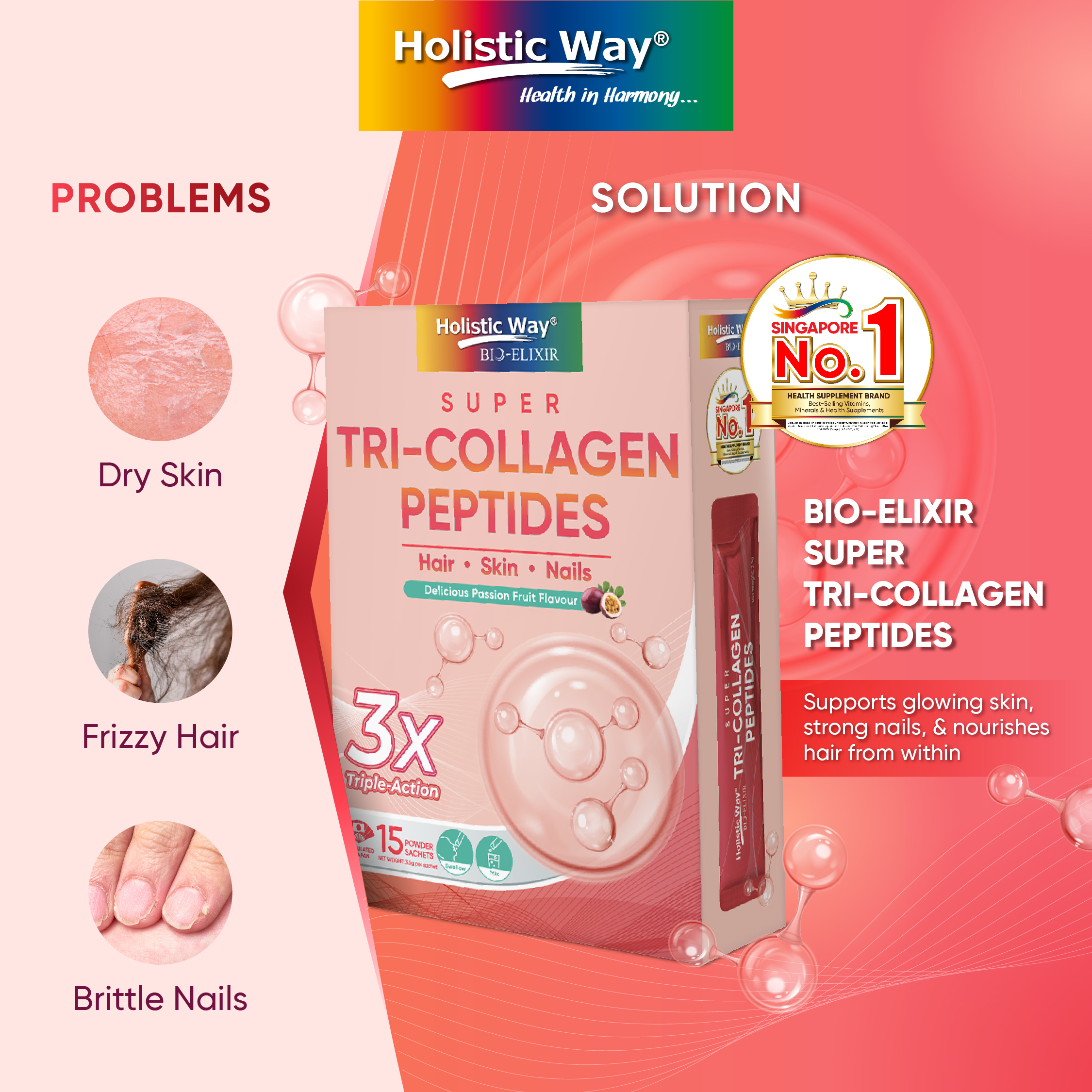 Holistic Way Bio-Elixir Super Tri-Collagen Peptides -3.5g x 15 Powder ...
