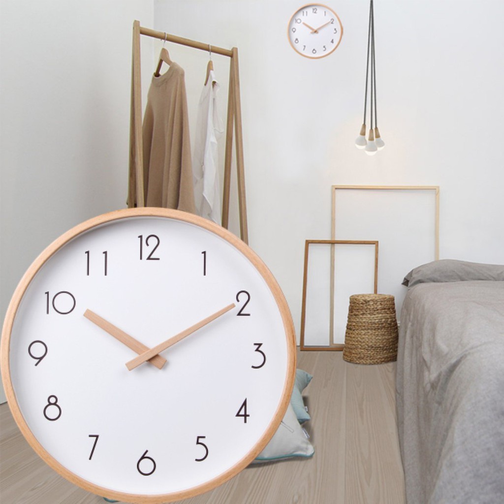 (SG STOCK) ★Designer Silent Wall Clock★ Minimalist / Solid Beechwood ...