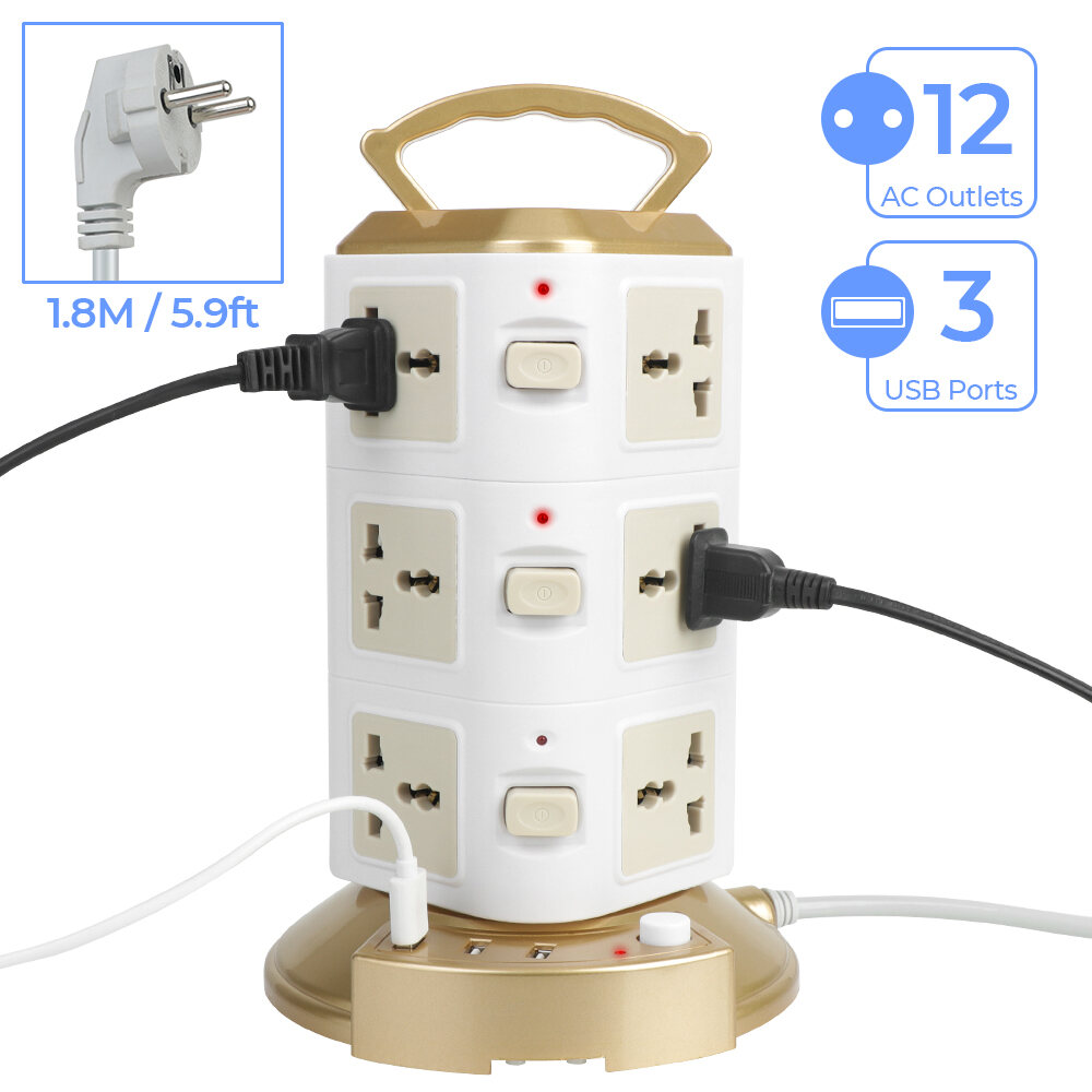 3 Meter Wire Space Saving Universal Tower Extension Socket Plug Dual ...
