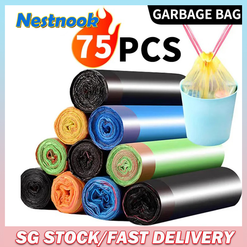 Drawstring Garbage Bag 75Pcs Trash Bag Rubbish Bag Plastic Bag Dustbin ...