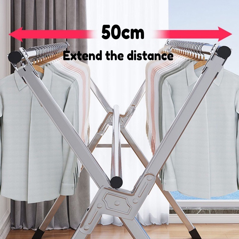 Clothes Drying Rack with Wheels Foldable Stainless Steel Double Pole ...