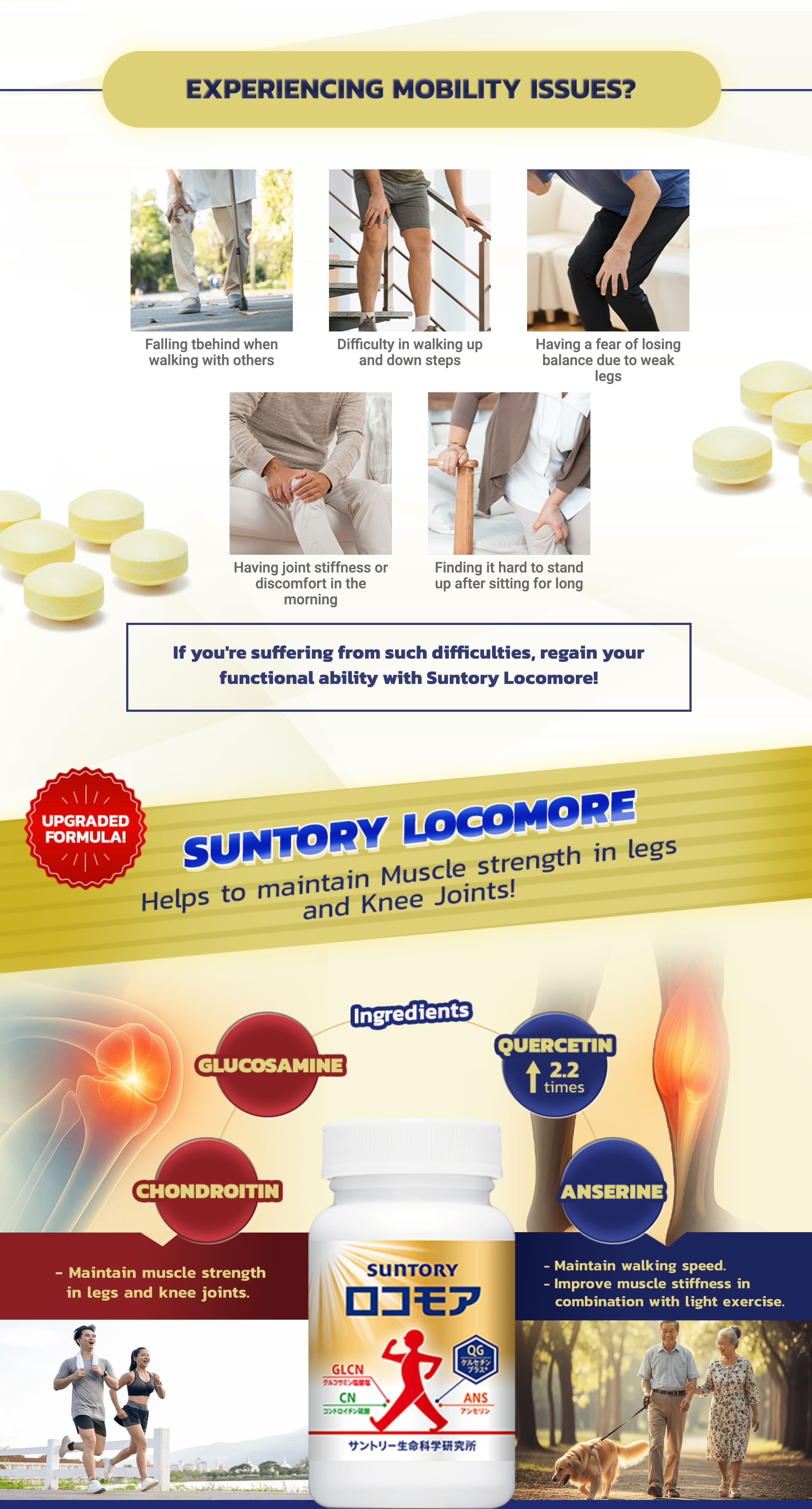 SUNTORY Locomore 2-in-1 Formula, Joint Supplement (180 Tablets ...