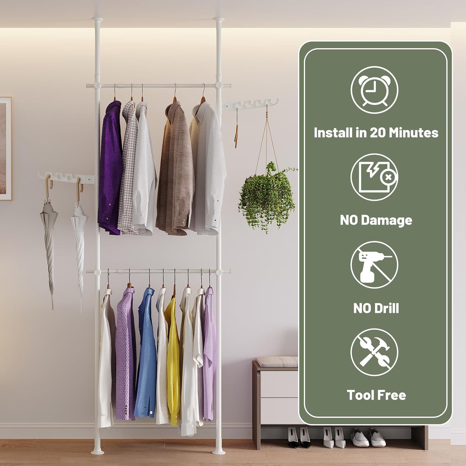 Adjustable Clothes Hanging Rack with Bars / Clothes Drying Rack / Floor ...
