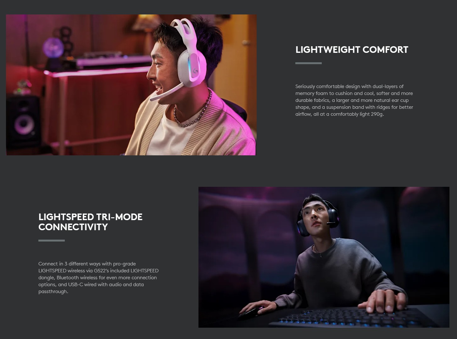 Logitech G522 Lightspeed Wireless Tri-Mode Gaming Headset with ...