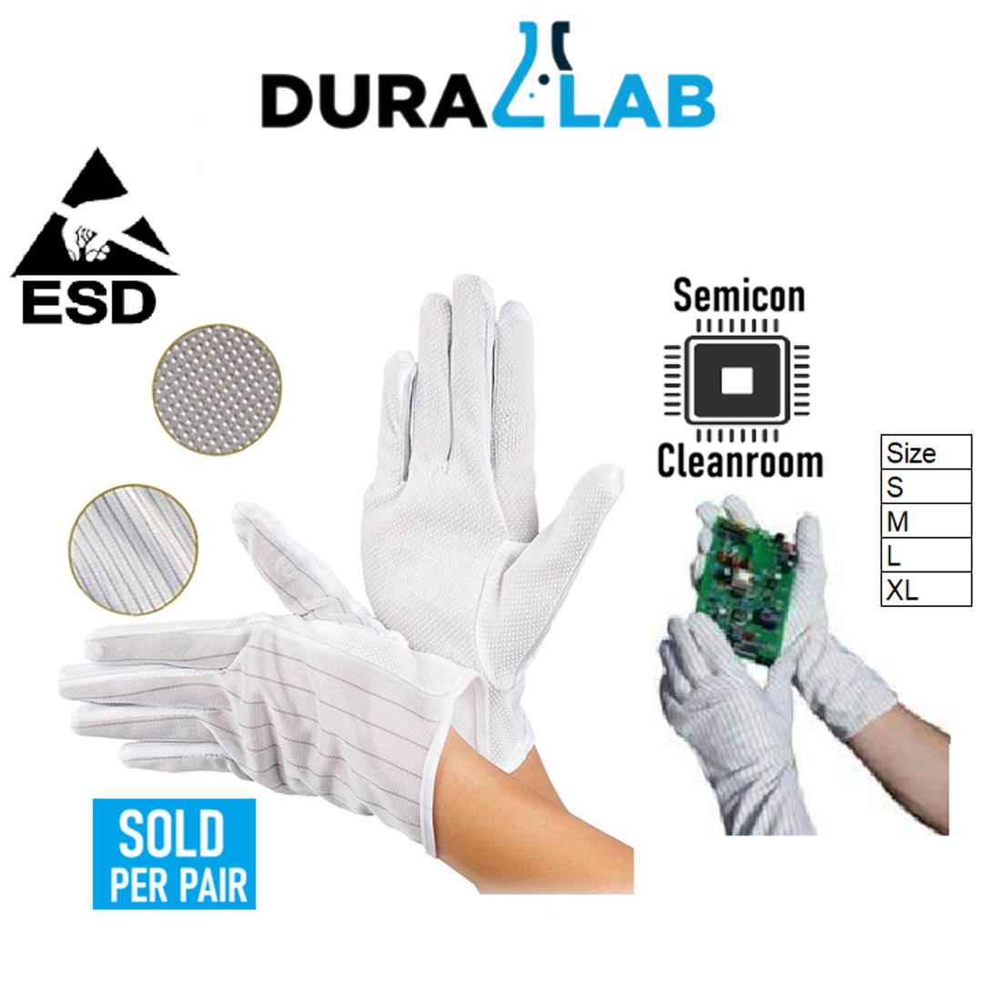 DURALAB Antistatic ESD Glove Dust Free Cleanroom Adhesive Gloves PVC ...
