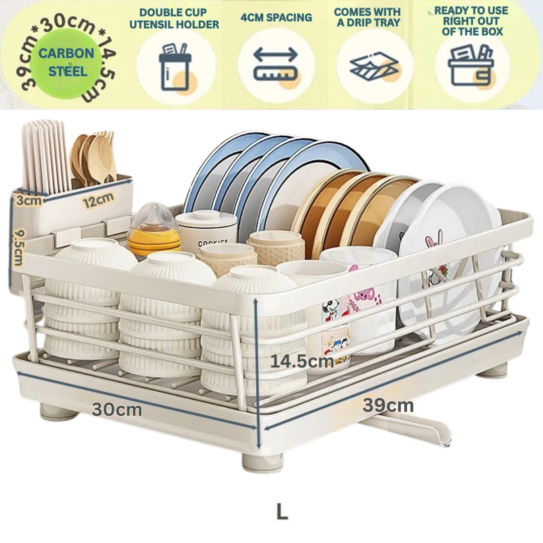 💧 Minimalist Dish Drainer Rack with Tray & Cutlery Holder | Rak Pinggan ...