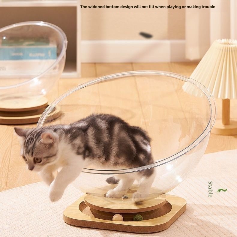 2 in1 Acrylic Cat Bed Cat Space Capsule Turntable Toy Cat Nest Funny ...