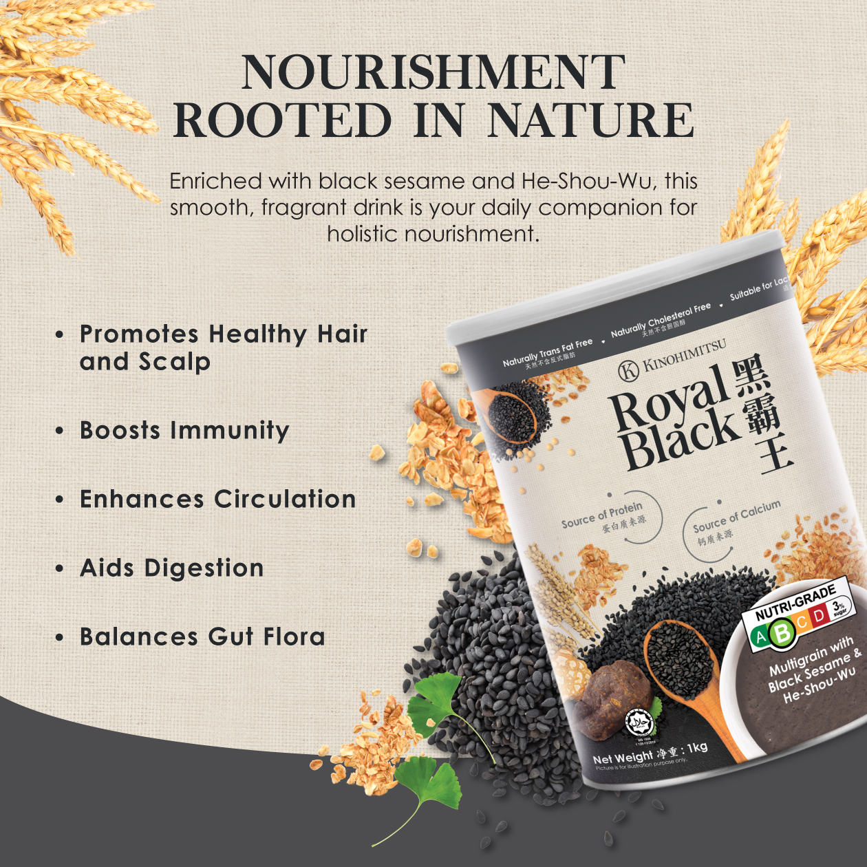 Kinohimitsu Superfood Royal Black Nutrition 1kg – Black Sesame Meal ...