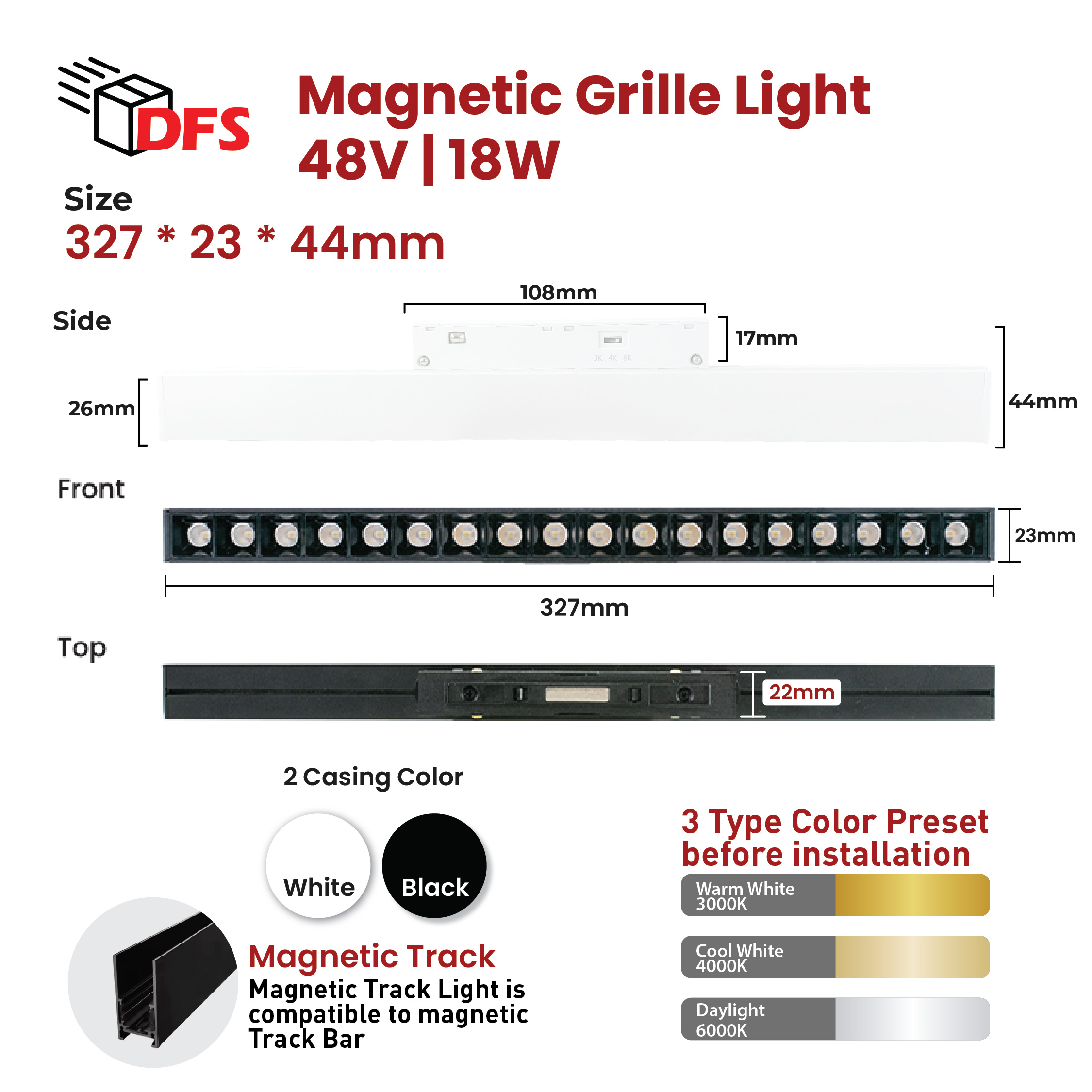 DFS Magnetic Track Light Pre-Set CCT Linear Light/Grille Light/Track ...