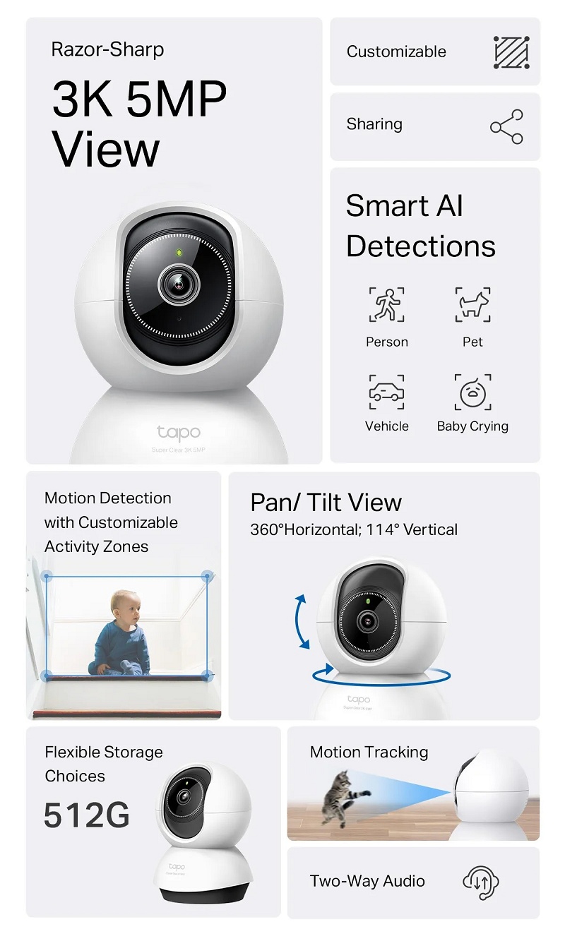 TP-Link Tapo TC74 C230 Security IP Camera WI-FI CCTV 5MP 3K HD Night Vision Motion Detection ...