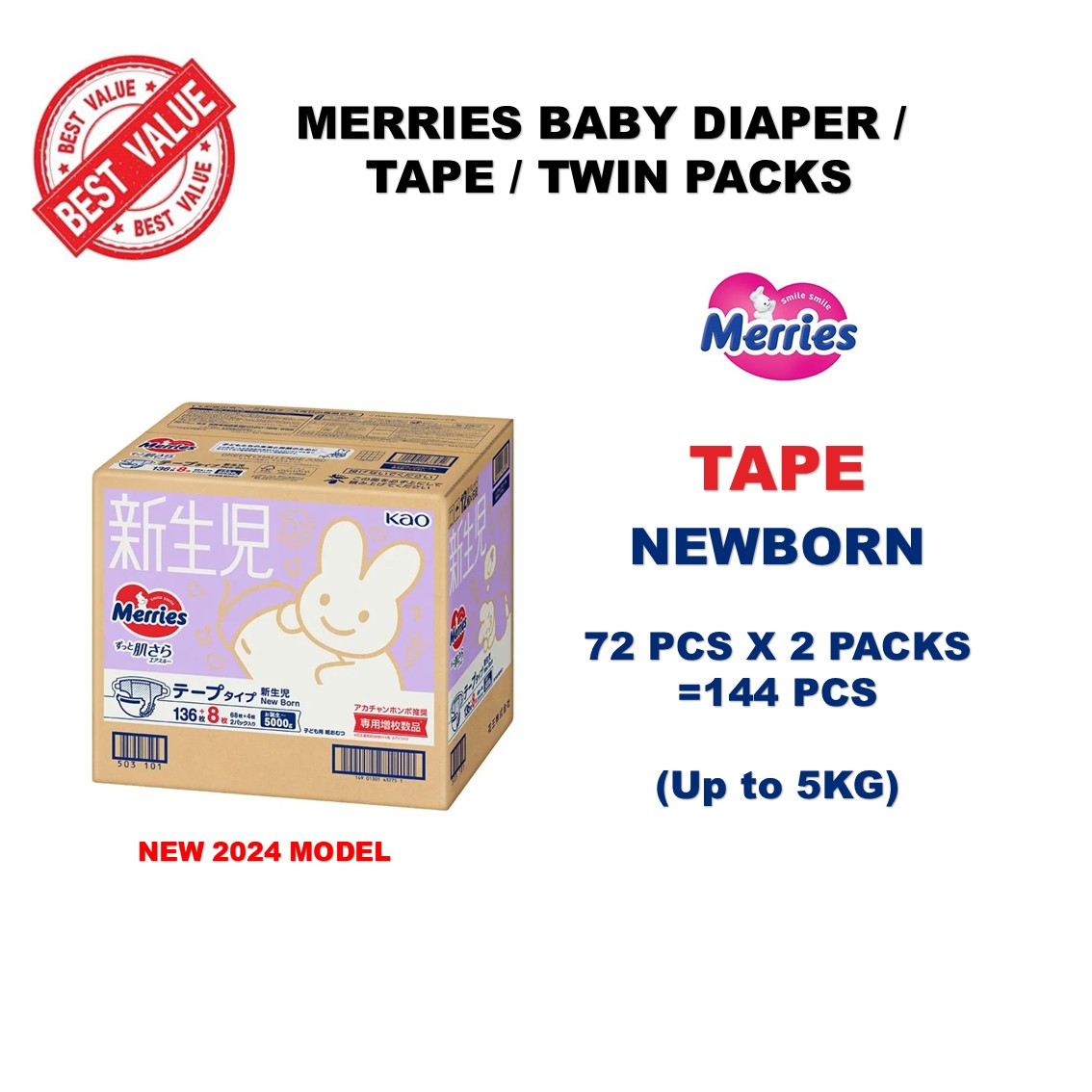 MERRIES Disposable Diaper / Availabe in Tape & Pants /Carton Sales ...