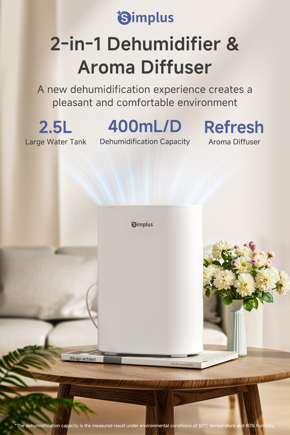 Simplus Dehumidifier | 400ml/Day | 2.5L Water Tank