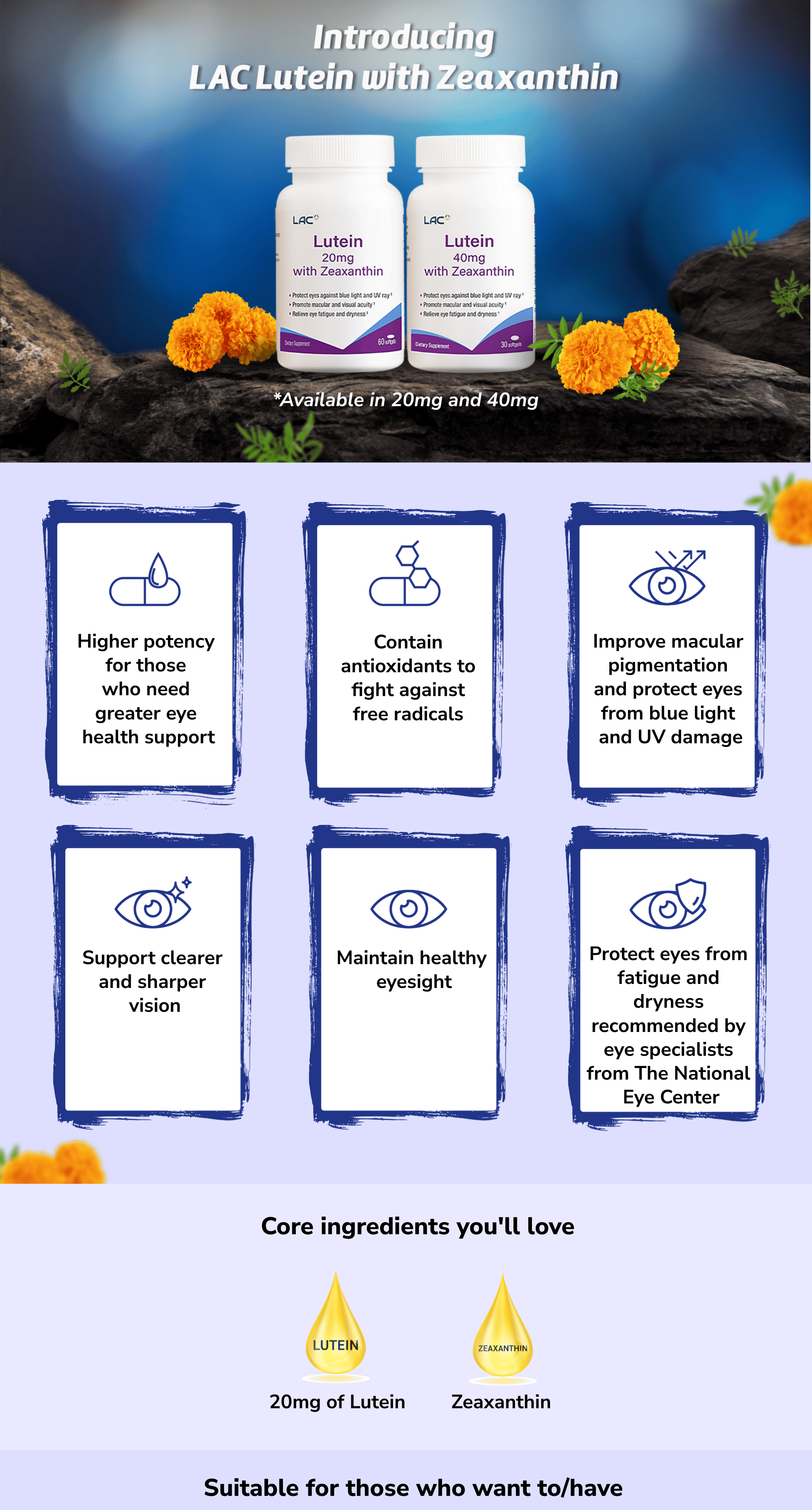 [LAC WELLNESS] Lutein 20mg with Zeaxanthin (60 softgels) / Lutein 40mg ...