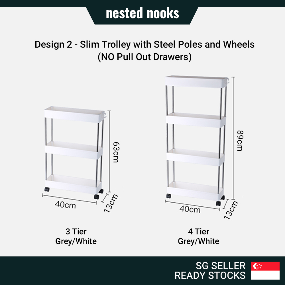 Slim Trolley with Pull Out Drawers Wheels Kitchen Bathroom Storage Rack ...