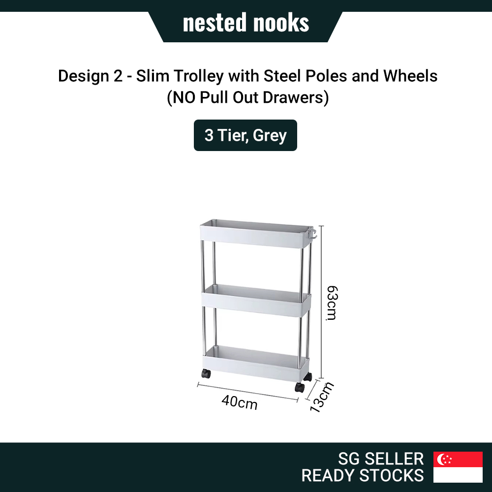 Slim Trolley with Pull Out Drawers Wheels Kitchen Bathroom Storage Rack ...