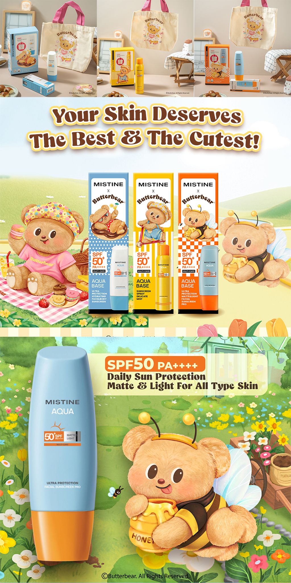 【Mistine X Butterbear】Aqua Base Ultra Protection Sunscreen SPF50 PA ...