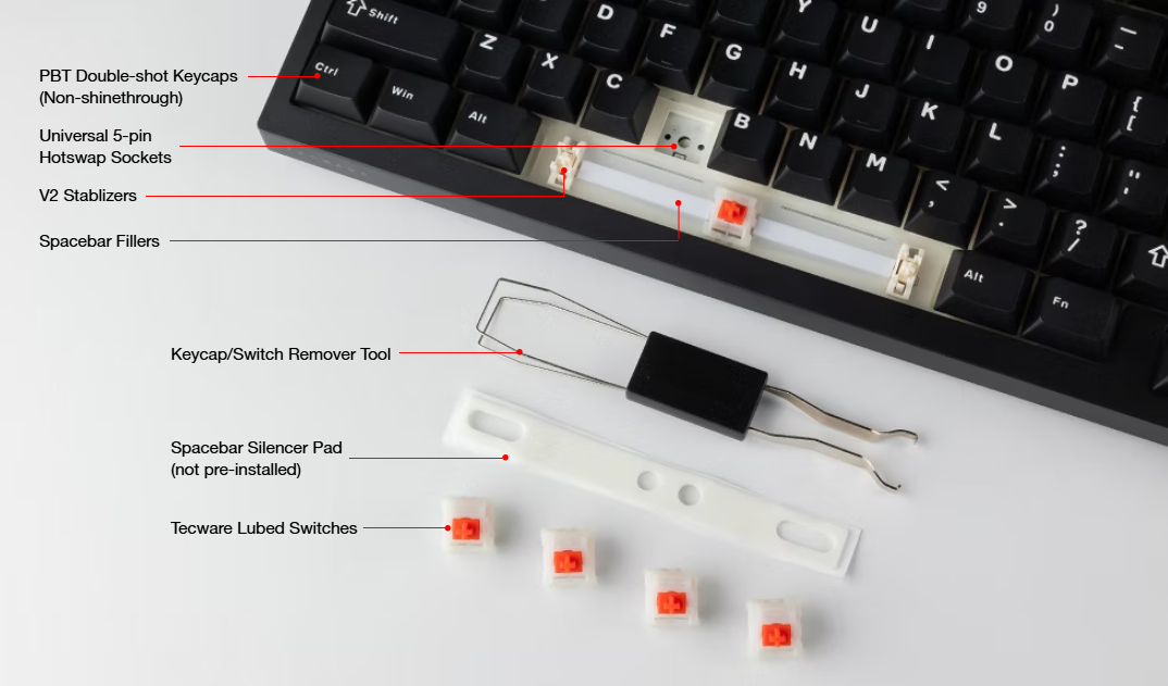 Tecware Spectre 75 / 96 Mechanical Keyboard Wireless BT 5.0, 2.4G, USB ...