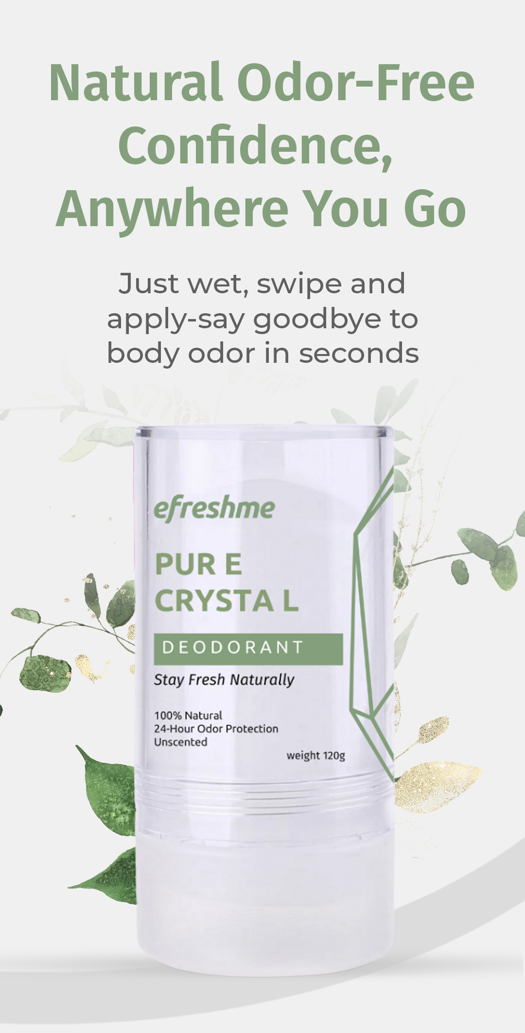 Efreshme Natural Crystal Guard Mineral Deodorant Stone - Unscented Body ...