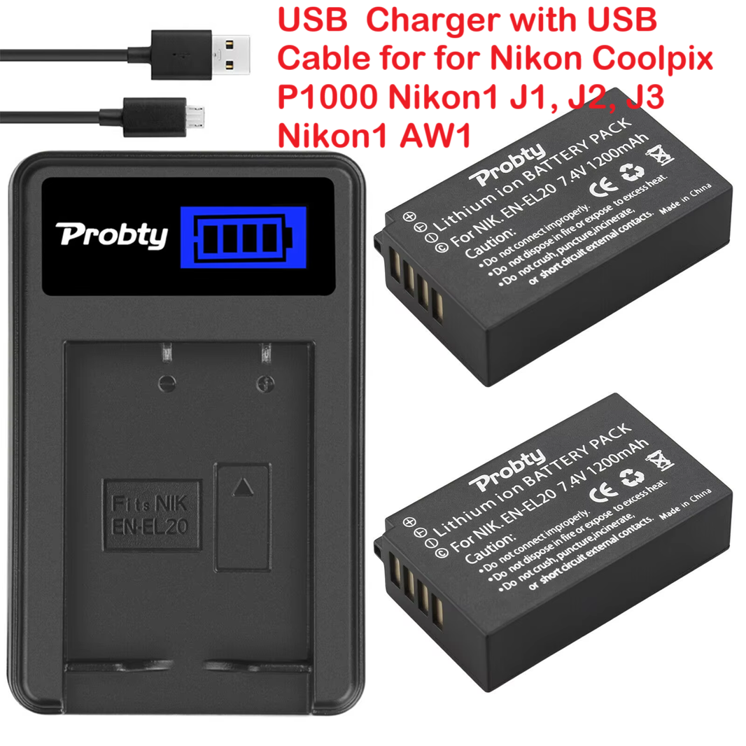 EN-EL20 EN-EL20A Camera Battery + LCD USB Charger with USB Cable for ...