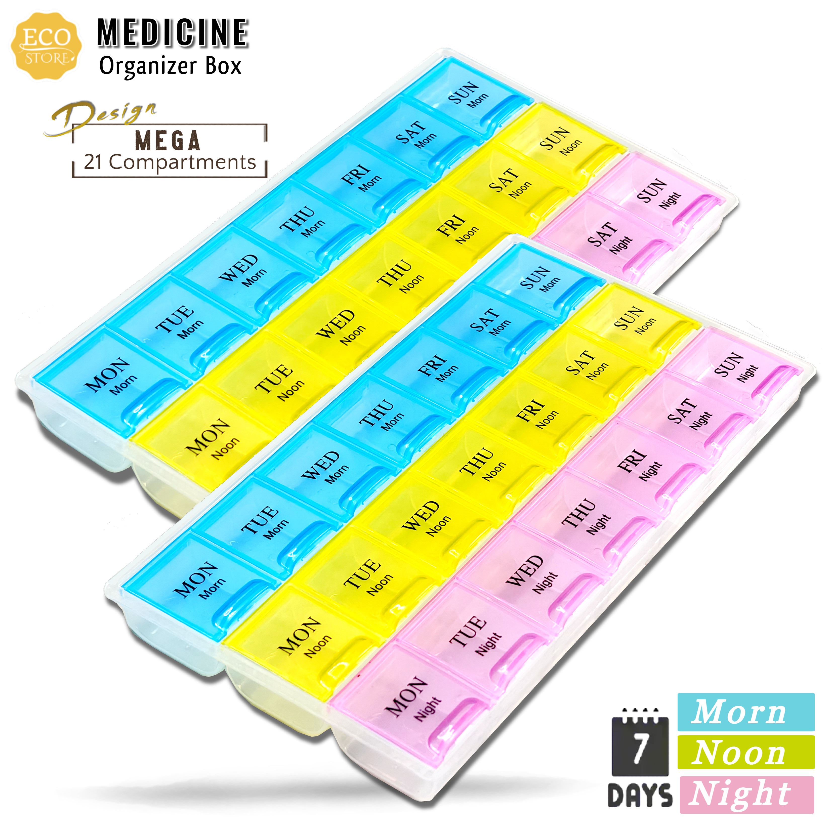 Eco-Store Mega 21 Compartments Medicine Box Pill Organizer Weekly ...