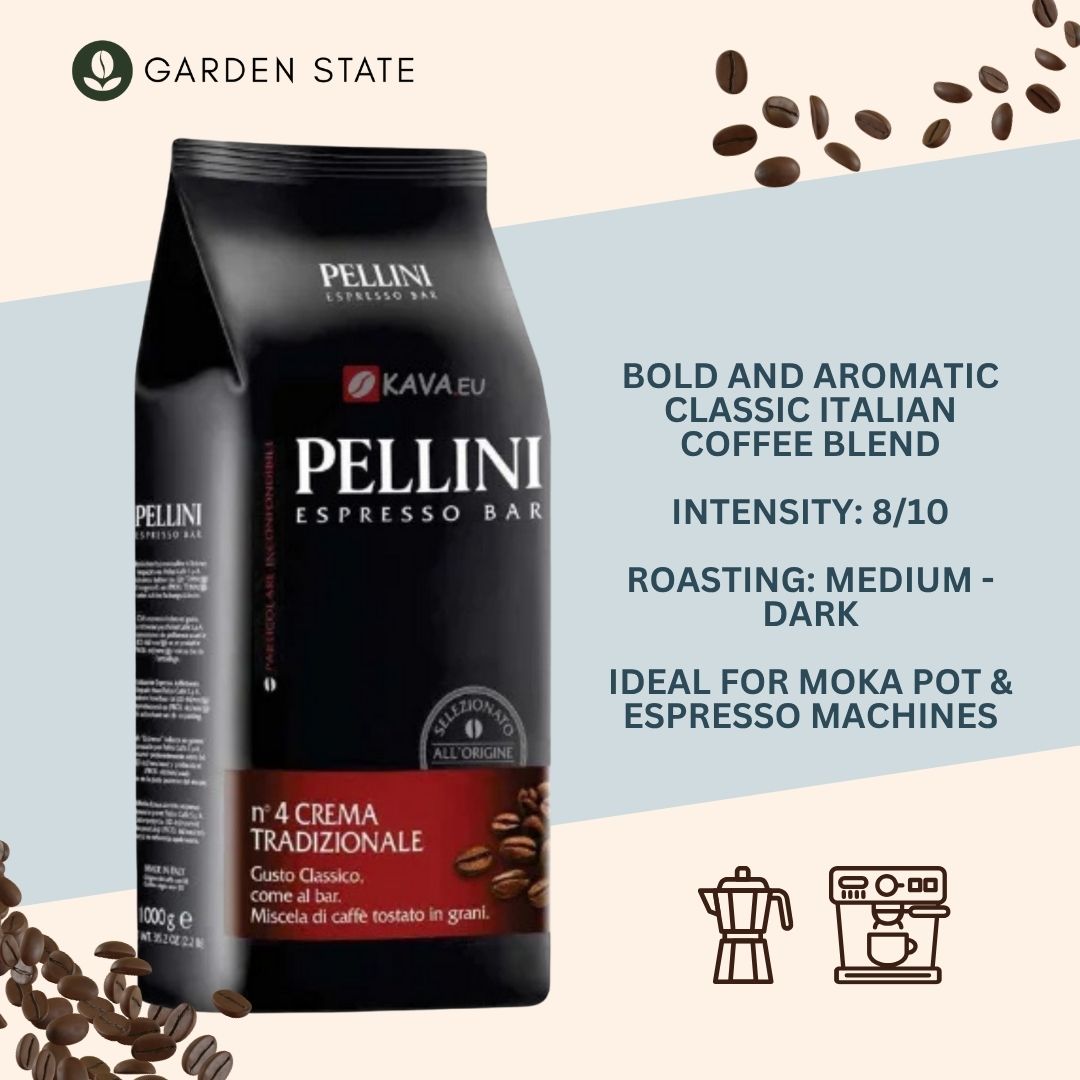 (1KG) Pellini Espresso Bar No.4 Crema Tradizionale Whole Coffee Beans ...