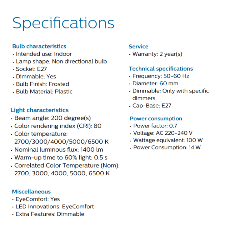 Philips LED 9W/ 14W E27 bulb / 5 selectable light color 2700K, 3000K ...