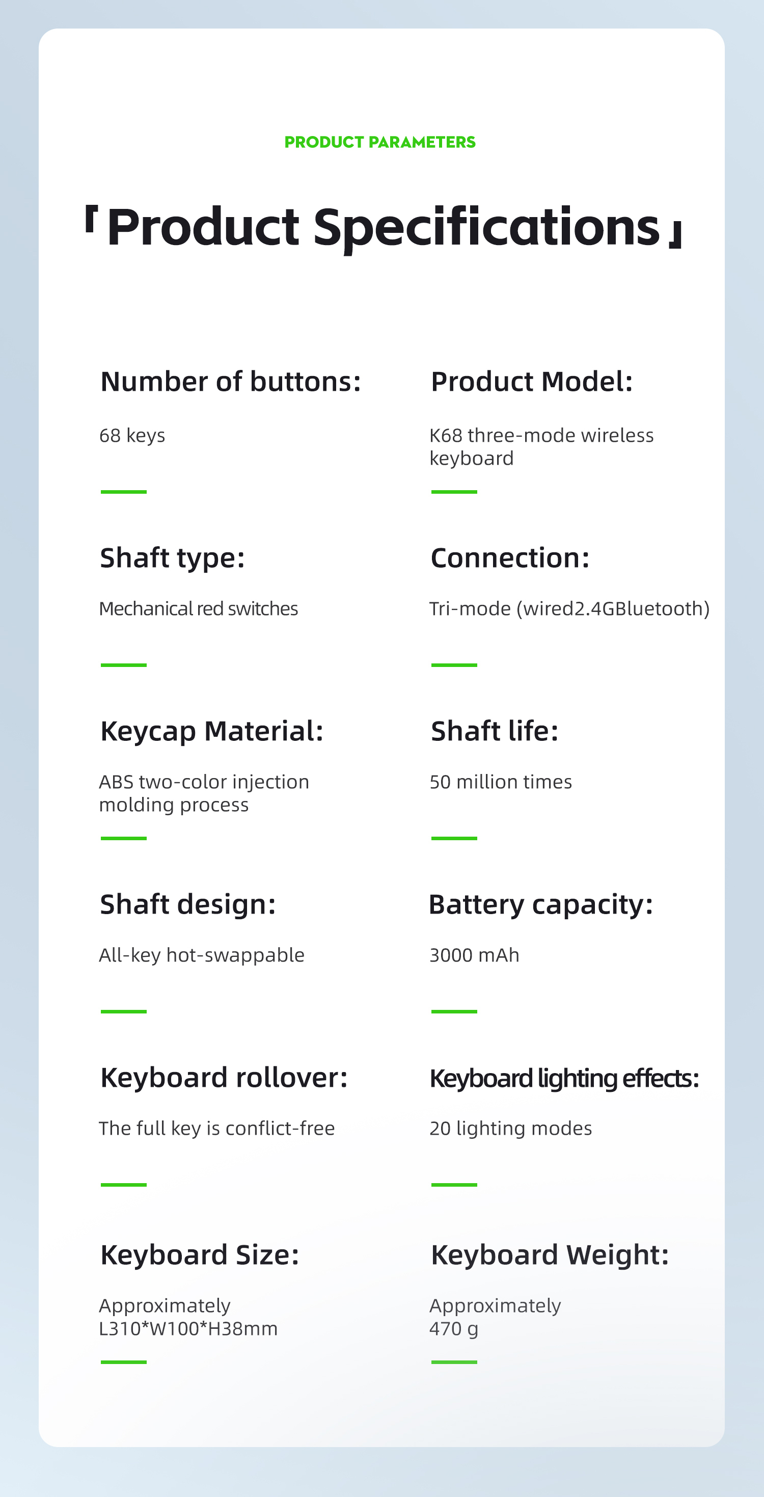 Leaven K68 Mechanical Wireless Keyboard Triple Mode Bluetooth 5.0 2.4G ...