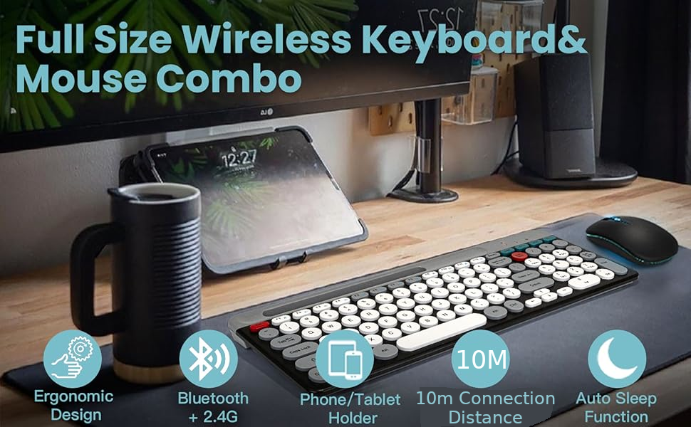 Bluetooth Rechargeable Keyboard and mouse - Multi-Device Switch typing ...