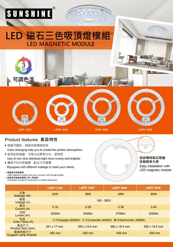 Sunshine Magnetic Module 3 Tone (24W/36W/48W) | Shopee Singapore