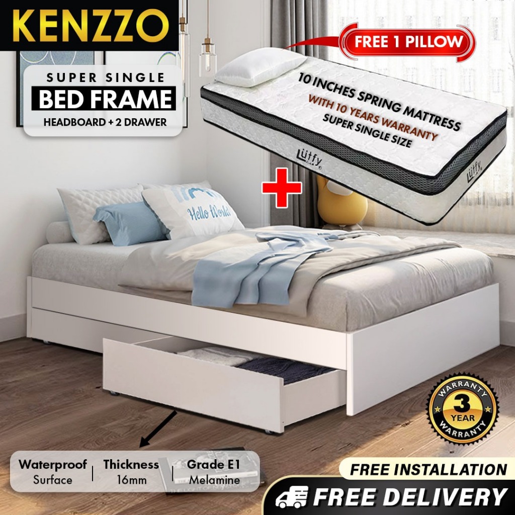 Free Installation ! Kenzzo: Super single bed frame with mattress/super single bed frame/bed ...