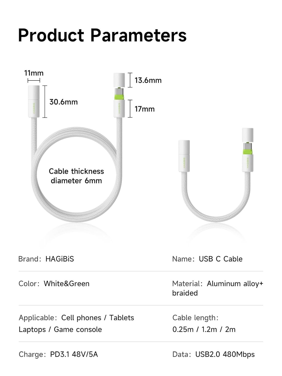 HAGIBIS SX06S 240W USB-C Fast Charging Cable | 1.2m Braided PD3.1 Cable ...