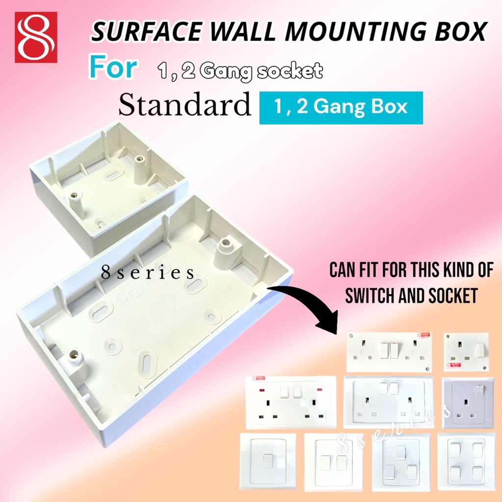 (SG seller) 1 Gang 2 Gang Switch & Socket Surface Mounting Box Standard ...