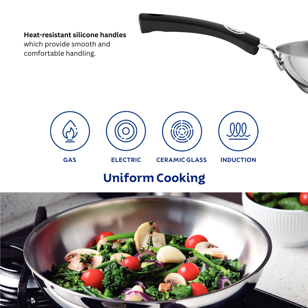 Tramontina Solar Silicone 20cm Frying Pan, 18/10 Stainless Steel/Tri/3 ...