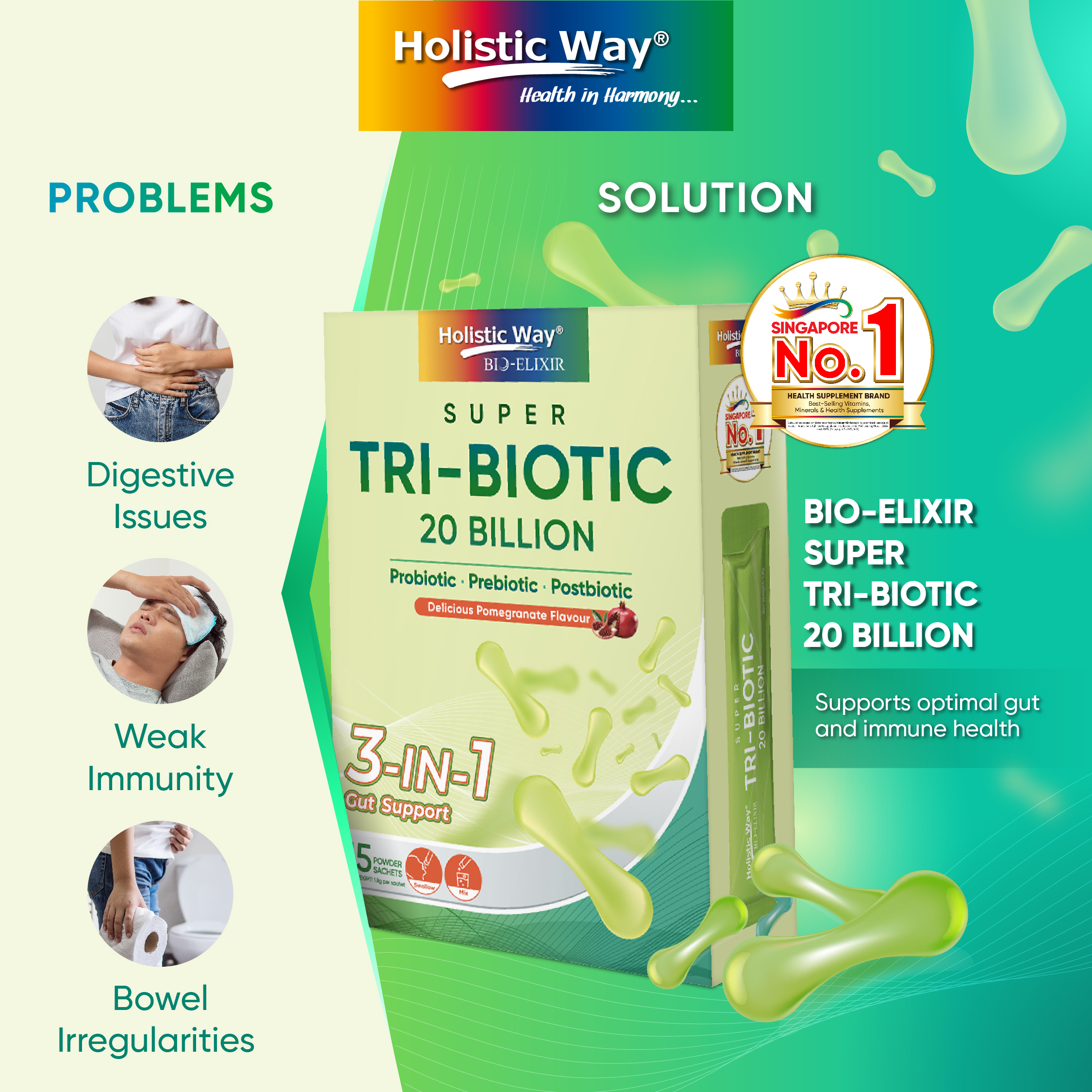 Holistic Way Bio-Elixir Super Tri-Biotic 20 Billion - 1.8g x 15 Powder ...