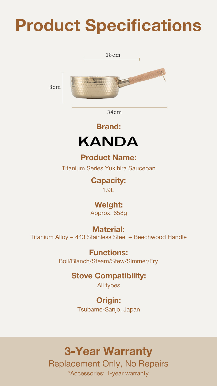 Kanda Japan Titanium Yukihira Pot Non Stick Saucepan With Lid 18CM Milk Pot Non-Coating 雪平锅 ...