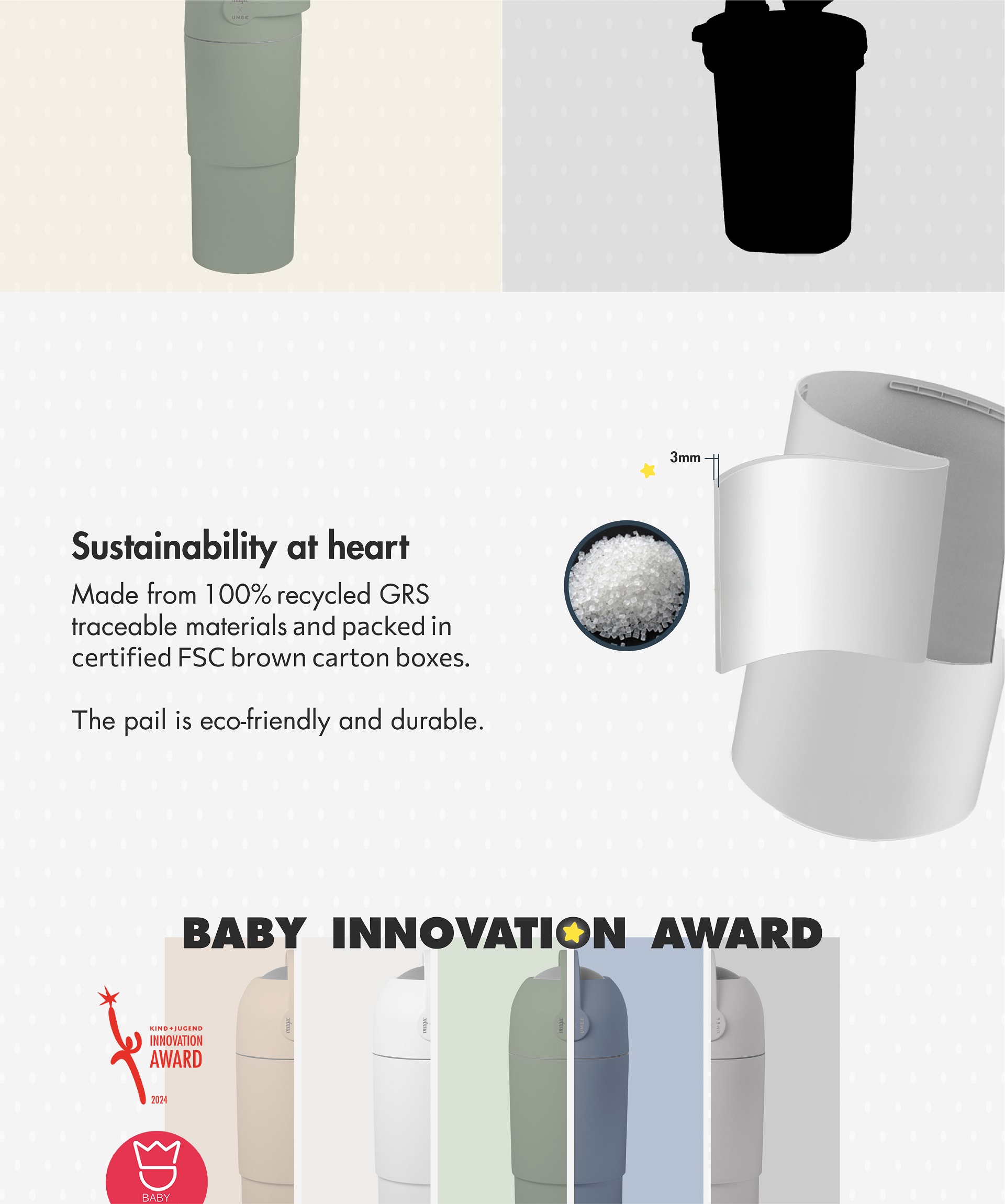 Umee Odourless Diaper Pail / Diaper Bin - Free 1 Roll of Refill for Gen ...