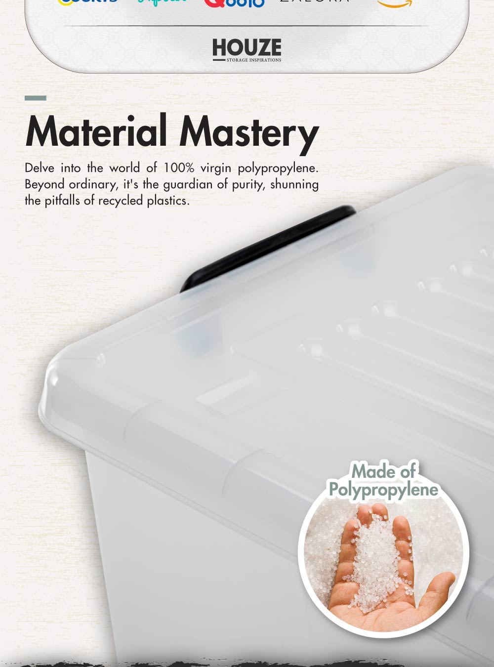 [HOUZE] 'ESSENTIALS' Storage Box With Wheels 15L|35L|55L|75L|95L ...