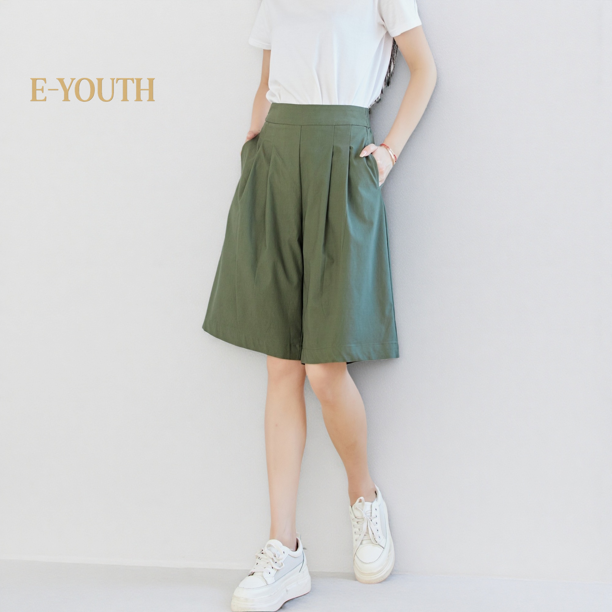 Eyouth 20161 Pleated A-Line Culottes Knee length ladies short pant ...