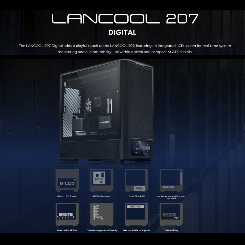 LIAN LI LANCOOL 207 Digital 6”LCD Medium Desktop Case Mesh Tempered ...