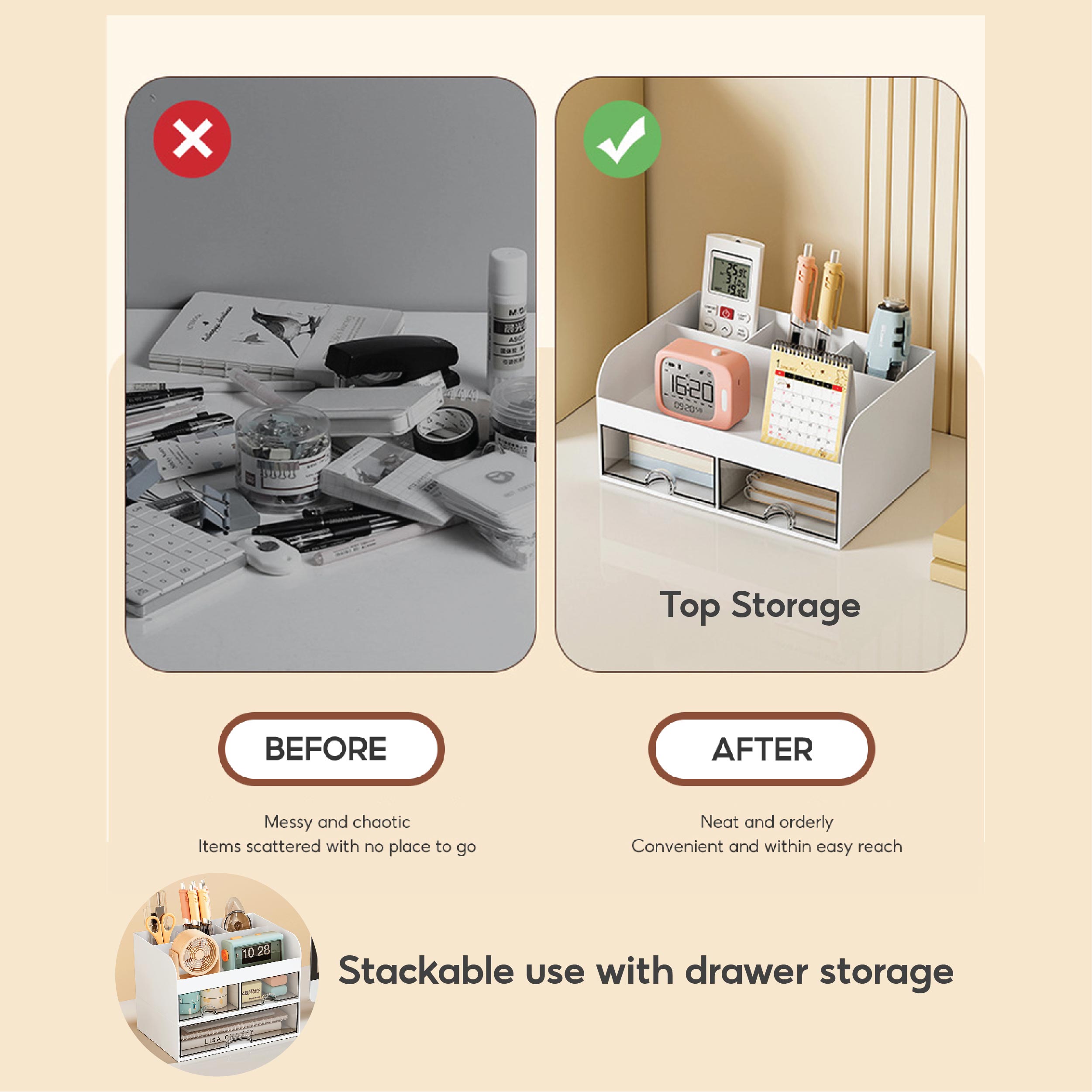 Desktop Organiser Stackable Table Drawer Storage Box With Multi ...