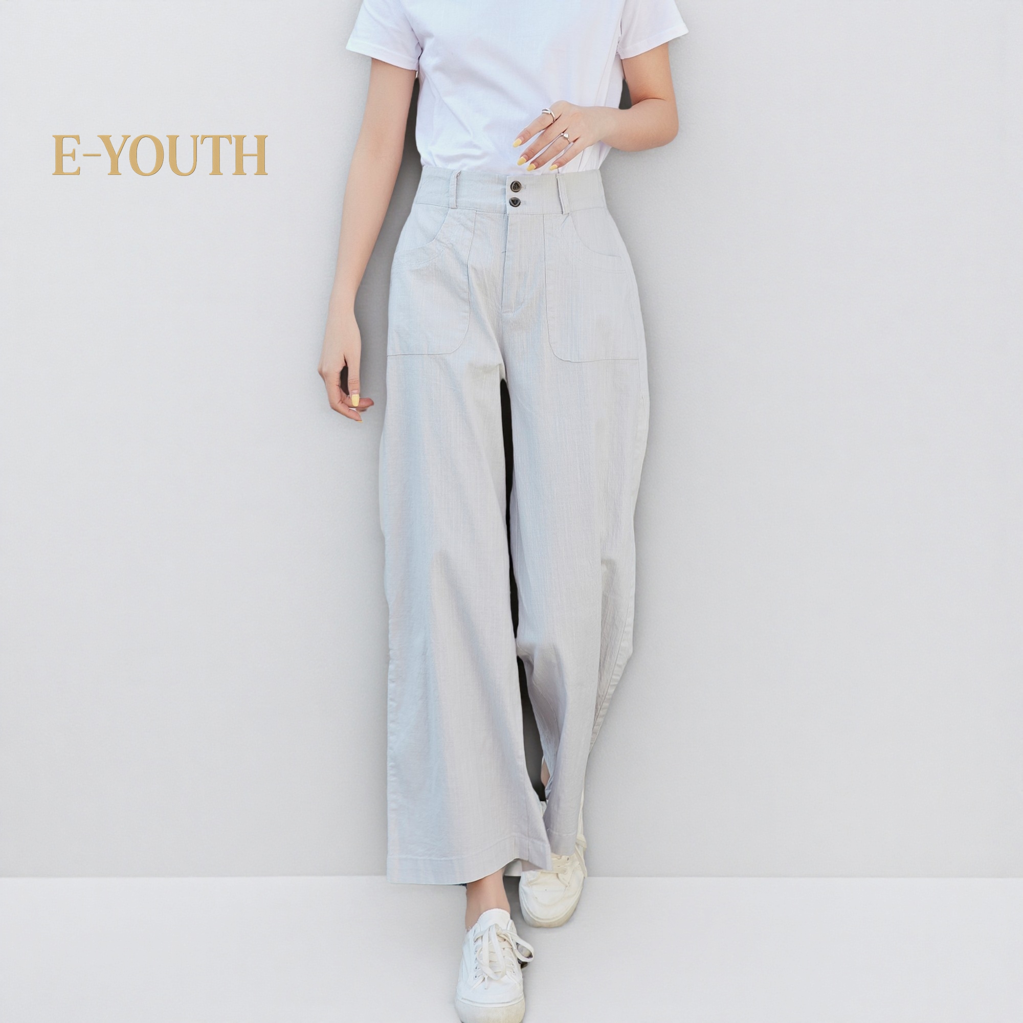Eyouth 1440 Women High Waist Wide Leg Pants Comfort Linen Pants ...