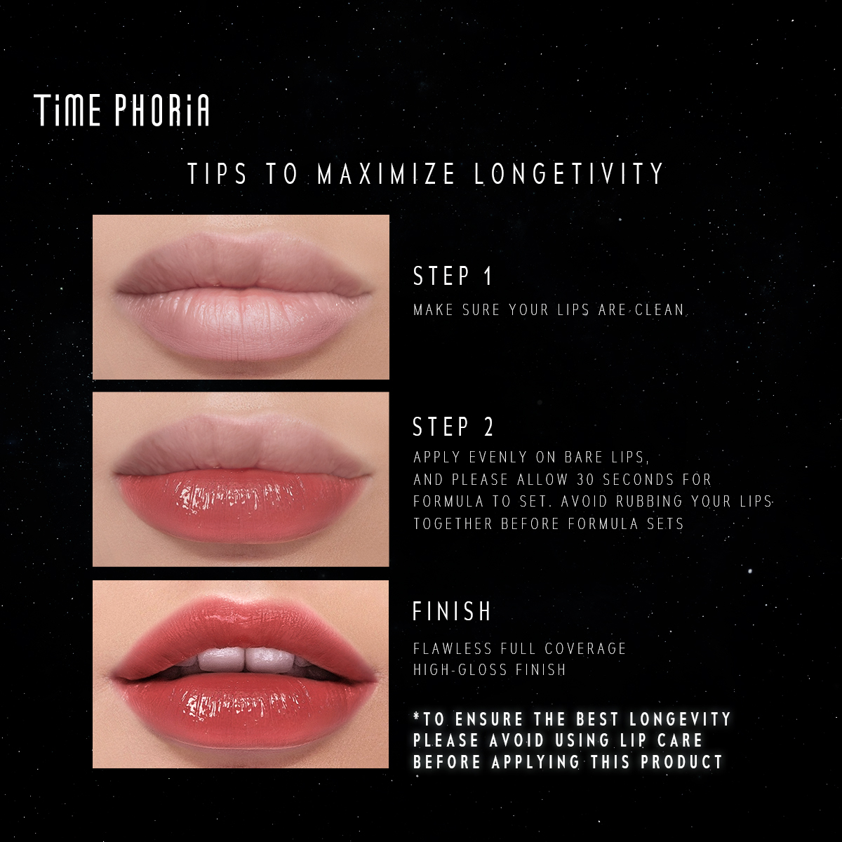 TIME PHORIA - STELLAR DUST LIP STAIN Lipstick Transferproof Longlasting Glossy Instant Shine 5ML ...