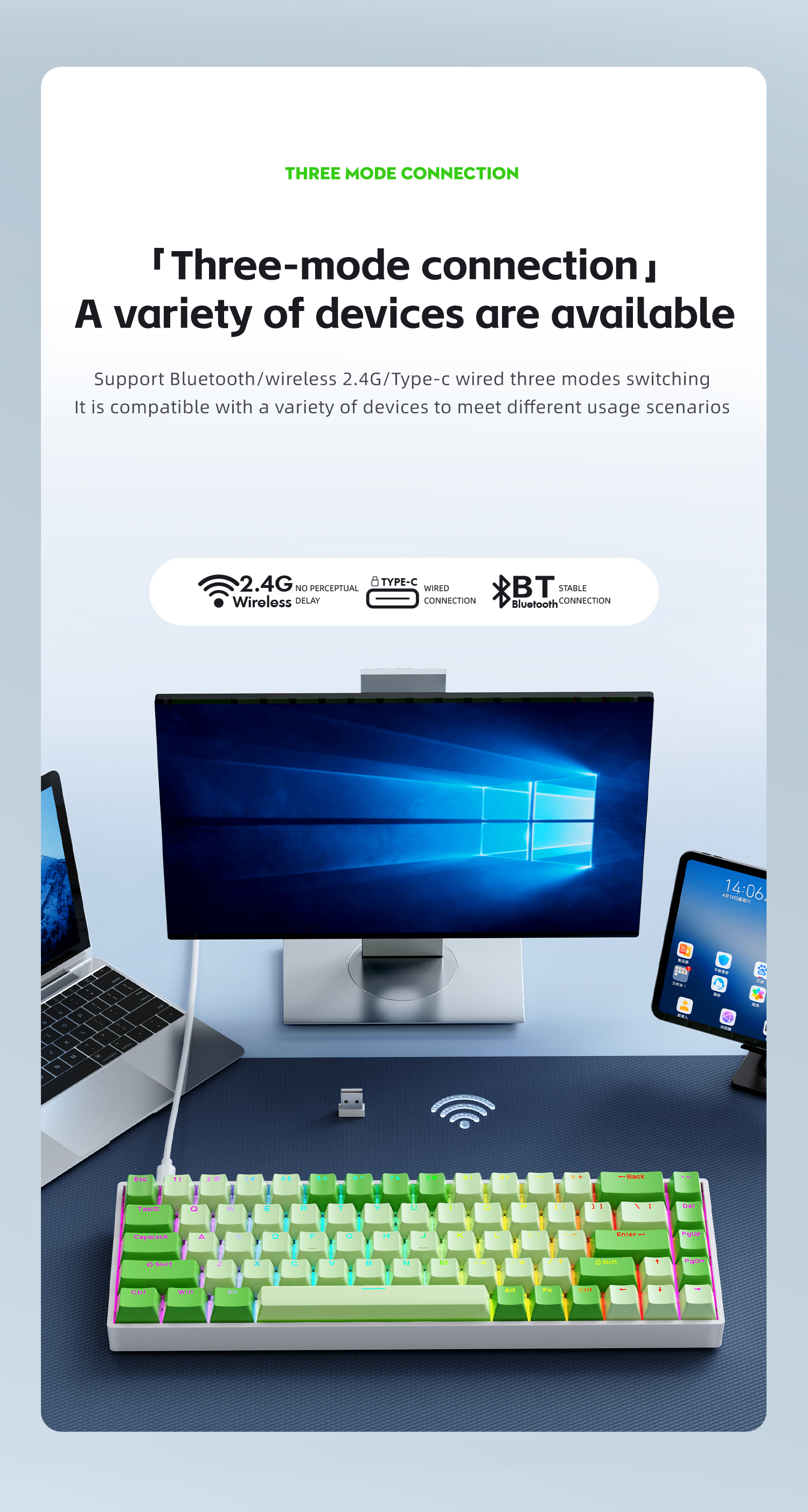 Leaven K68 Mechanical Wireless Keyboard Triple Mode Bluetooth 5.0 2.4G ...