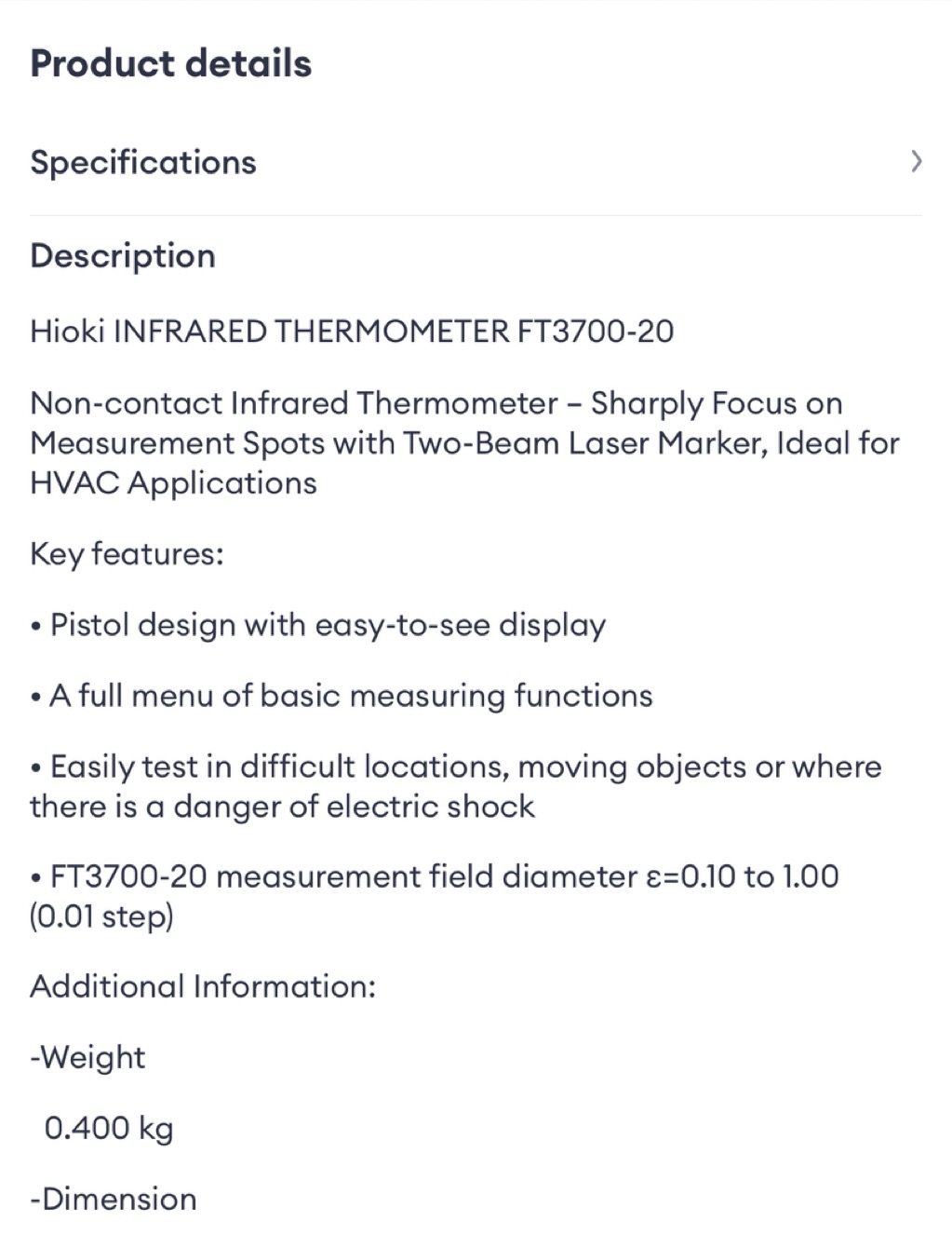 HIOKI INFRARED THERMOMETER -（FT3700-20） | Shopee Singapore